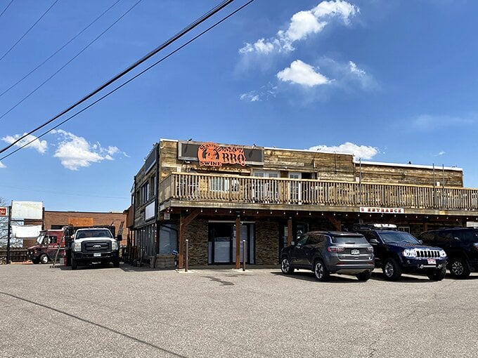 Welcome to BBQ paradise! Seasoned Swine's rustic exterior promises smoky delights that'll make your taste buds do a happy dance.