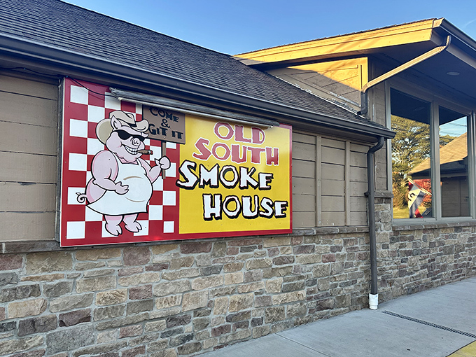 Welcome to barbecue heaven! This sunny yellow facade is like a beacon of hope for hungry souls seeking smoky salvation.