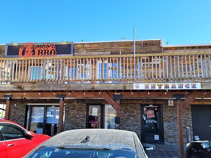 Welcome to BBQ paradise! Seasoned Swine's rustic exterior promises smoky delights that'll make your taste buds do a happy dance.