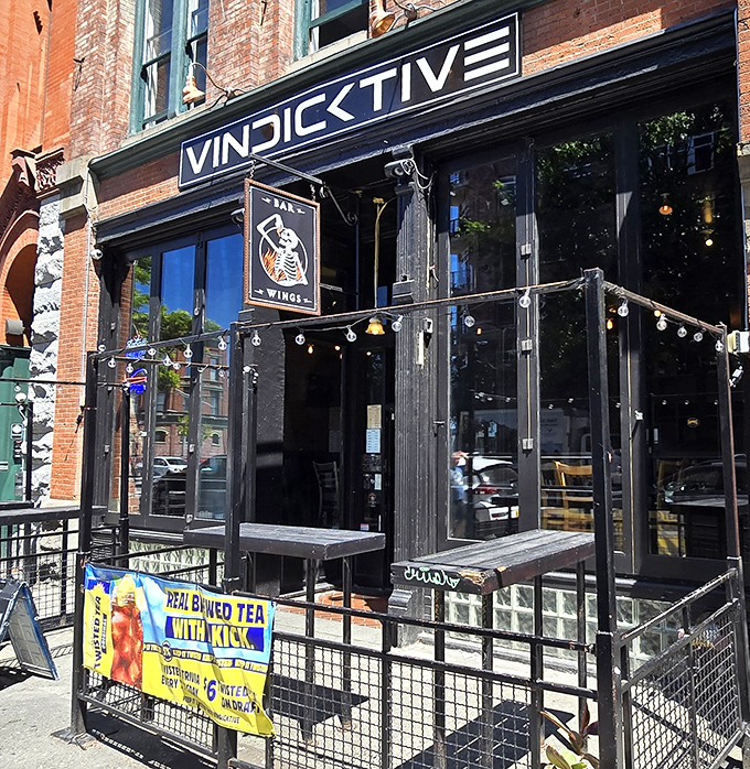 Welcome to flavor paradise! Vindicktive's brick facade hides a world of wing wonders, where napkins tremble and taste buds rejoice. 