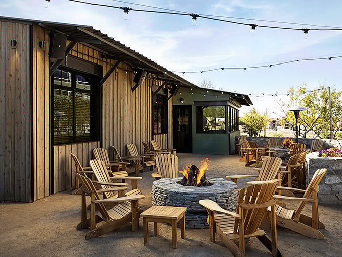 A coastal oasis in the desert! Buck & Rider's rustic-chic exterior beckons seafood lovers with the promise of oceanic delights and cozy charm.