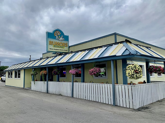 A seafood oasis in the Bluegrass State! Rumors' cheerful exterior promises a wave of flavor, with hanging baskets that could make even Poseidon jealous.