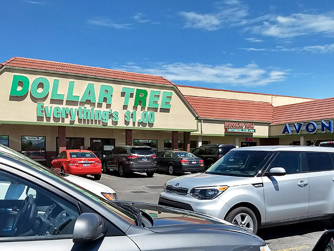 Welcome to the land of endless possibilities, where every item is a steal at just a buck! This Dollar Tree's facade promises a treasure trove of bargains waiting inside. 