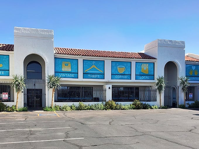 Welcome to Thrift to Thrive, where one person's castoffs become another's treasures! This charming Spanish-style fa&ccedil;ade houses a world of secondhand wonders waiting to be discovered.