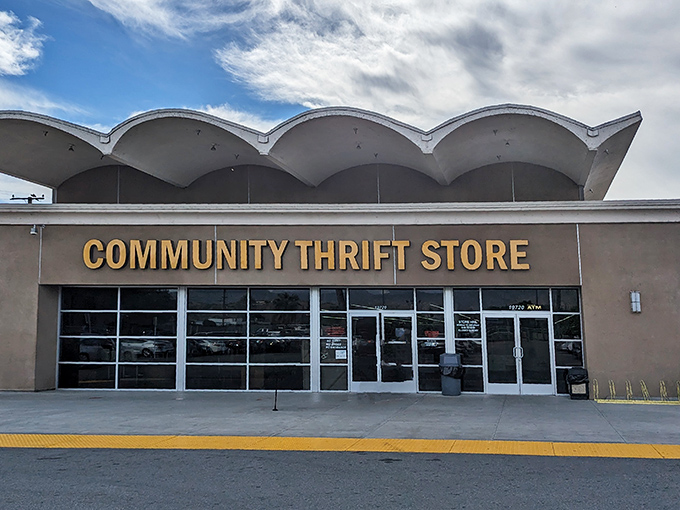 Welcome to the Mothership of Secondhand Treasures! This wavy-roofed wonder is where your grandma's lamp and your next conversation piece collide.