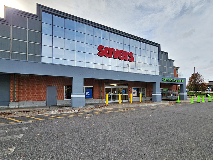 A thrifter's paradise awaits! Savers' gleaming facade promises treasures within, like a modern-day Ali Baba's cave for bargain hunters.