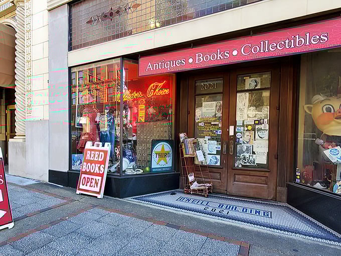 Step right up to the literary carnival! This storefront is like a book lover's funhouse mirror, reflecting a world of wonders waiting inside.