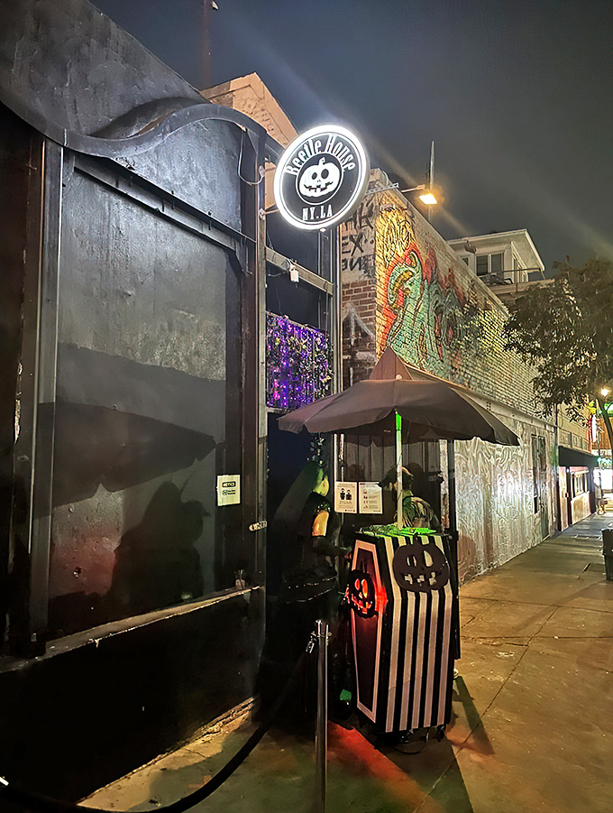 Step into a world where Halloween never ends! Beetle House LA's exterior is a delightful mash-up of Tim Burton's wildest dreams and your favorite haunted house.
