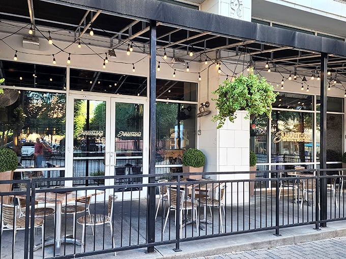 The string lights and lush greenery create the perfect backdrop for that "I need to Instagram this" moment.