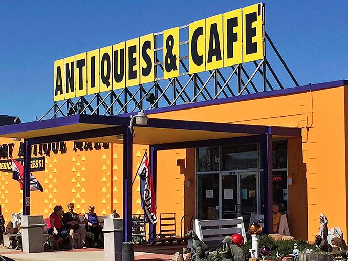 Orange you glad you found this place? The Factory Antique Mall's vibrant exterior is like a beacon for treasure hunters and nostalgia seekers alike.