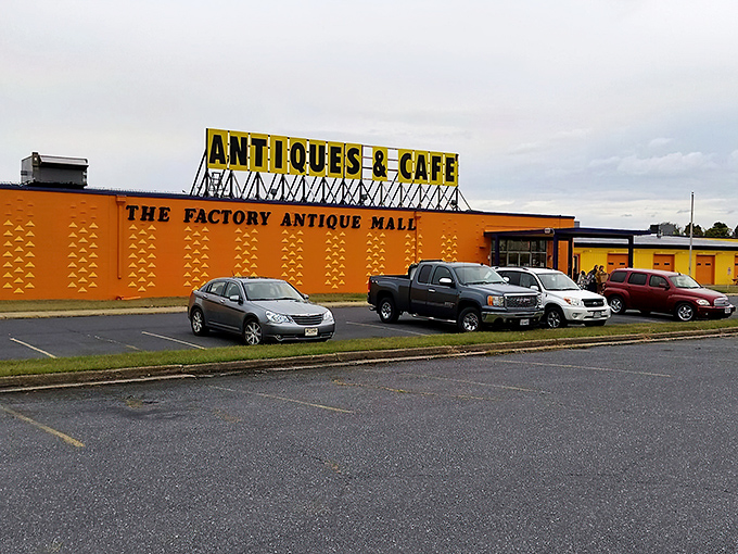 Orange you glad you found this place? The Factory Antique Mall's vibrant exterior is like a beacon for treasure hunters and nostalgia seekers alike.