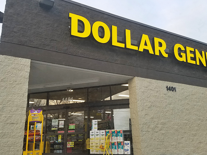 The iconic yellow signage of Dollar General on Euclid Avenue stands like a beacon of budget-friendly possibilities, promising treasures within its unassuming exterior.