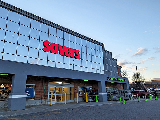 A thrifter's paradise awaits! Savers' gleaming facade promises treasures within, like a modern-day Ali Baba's cave for bargain hunters.