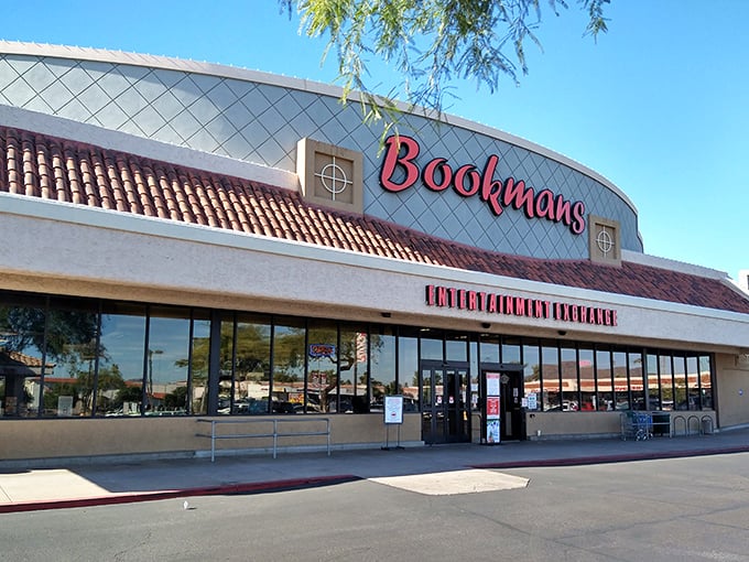 Welcome to Bookmans, where the Arizona sun meets literary fun! This bookstore's facade is as inviting as a well-worn paperback on a lazy Sunday afternoon.