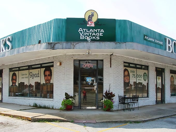 A teal oasis of literary delights! Atlanta Vintage Books beckons bibliophiles with its charming storefront, promising over 75,000 adventures waiting to be discovered.