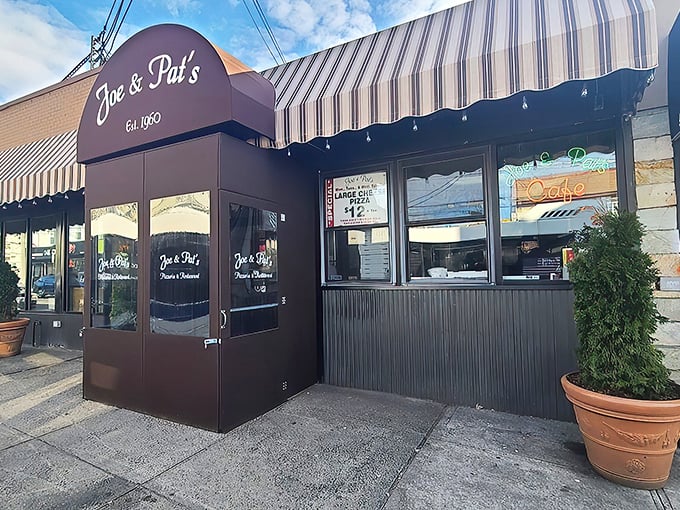 A slice of Staten Island history! Joe & Pat's has been serving up pizza perfection since 1960, and their storefront is as inviting as ever.
