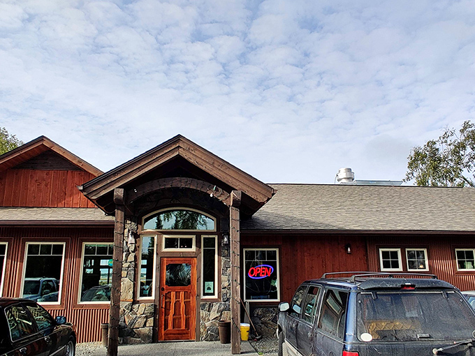 The rustic charm of The Flats Bistro's exterior feels like a warm Alaskan hug &ndash; part mountain lodge, part culinary hideaway, all inviting.