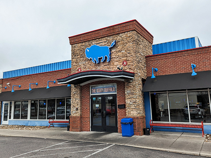 The stone and brick exterior with that iconic blue buffalo sign isn't just a restaurant front&mdash;it's a beacon of hope for the wing-deprived masses of Norfolk.