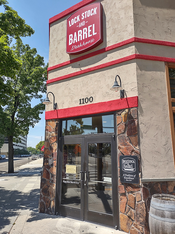 The corner steakhouse that's been calling Boiseans home since 1977. That barrel by the door isn't just decoration&mdash;it's a promise of the old-school delights awaiting inside. 