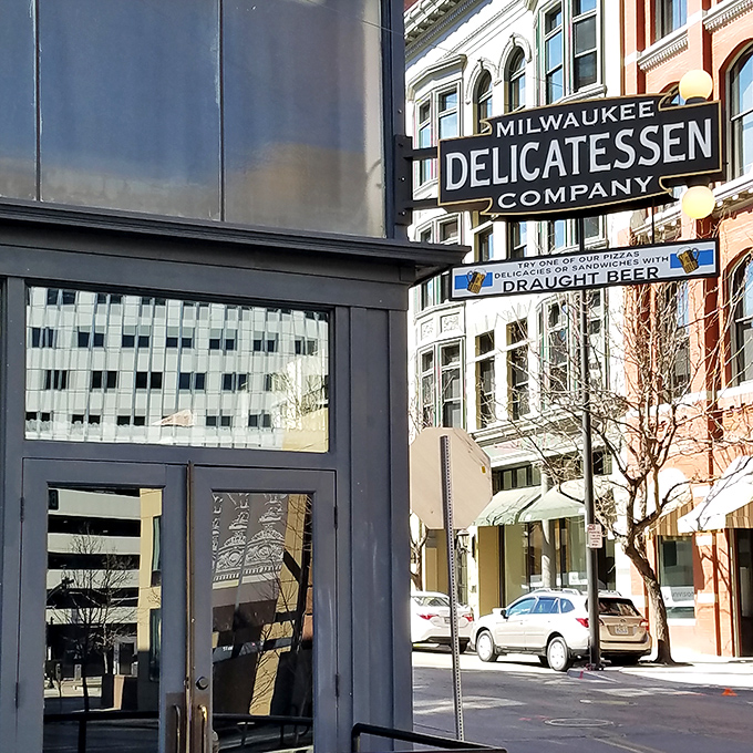 A beacon of deliciousness in the urban jungle! Milwaukee Delicatessen Company's storefront promises a culinary adventure that'll make your taste buds dance.