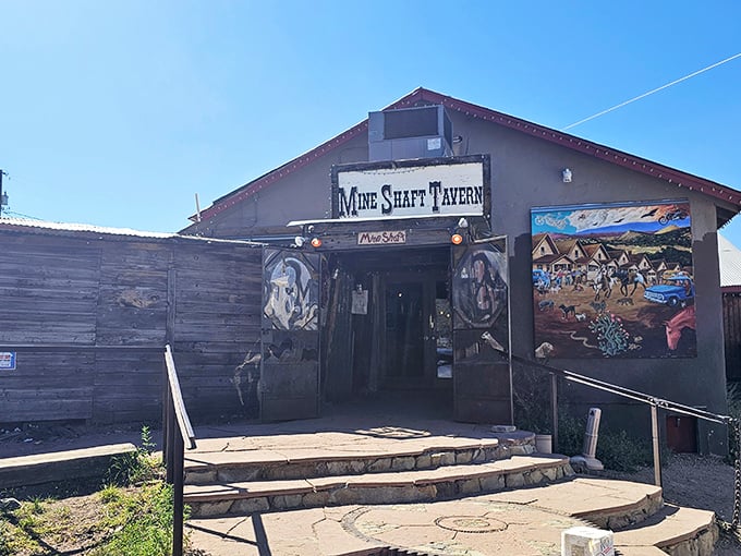 Welcome to flavor town! The Mine Shaft Tavern's rustic exterior promises a culinary adventure that'll make your taste buds do a happy dance.