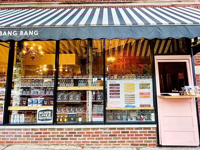 Welcome to pie paradise! Bang Bang's storefront is like a siren call to carb-lovers, with its striped awning and promise of buttery bliss.