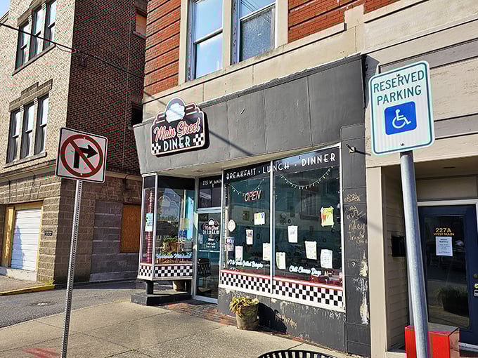 Step into a time machine disguised as a diner! This retro facade promises a journey back to when calories didn't count and charm was always on the menu.