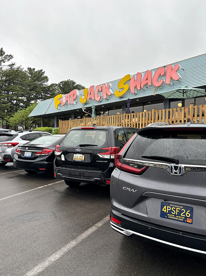 Flap Jack Shack: Where pancake dreams come true! This cheerful facade promises a syrupy adventure that'll make your taste buds dance with joy.