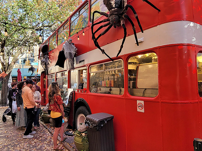 A slice of London in the heart of Asheville! This cherry-red double-decker bus serves up more than just a visual treat.