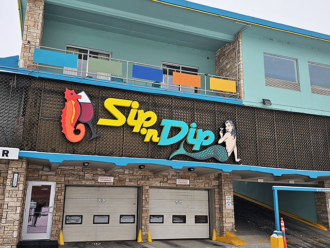 Welcome to the Sip 'n Dip, where mermaids and seahorses invite you to dive into a world of whimsical wonder. It's like Ariel's grotto met a 1960s tiki bar!