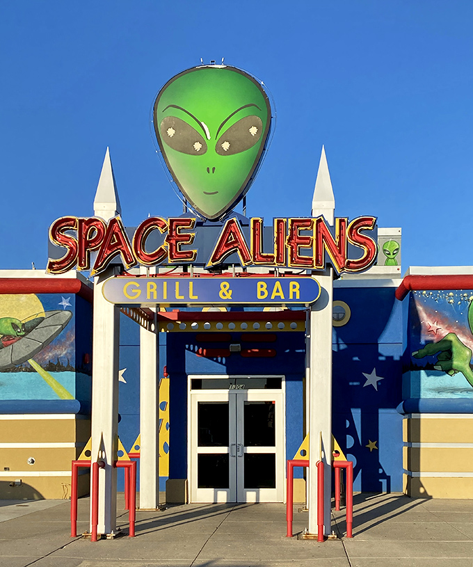 Beam me up, Scotty! This cosmic facade is your portal to a dining adventure that's truly out of this world.