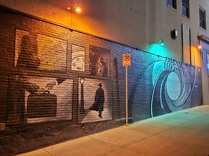 Spy games begin before you even step inside! This mural sets the scene for your covert culinary mission.