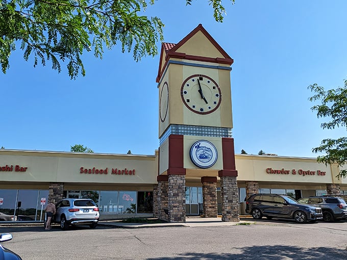 Neon dreams and seafood schemes! This unassuming storefront promises ocean-fresh delights in the heart of the Midwest.