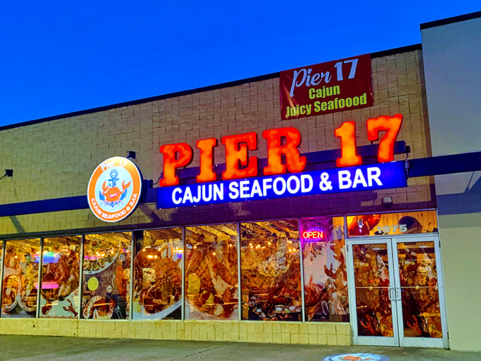Welcome to Pier 17, where giant lobsters stand guard like crimson sentinels. It's as if Neptune himself decided to open a seafood joint in Kentucky!