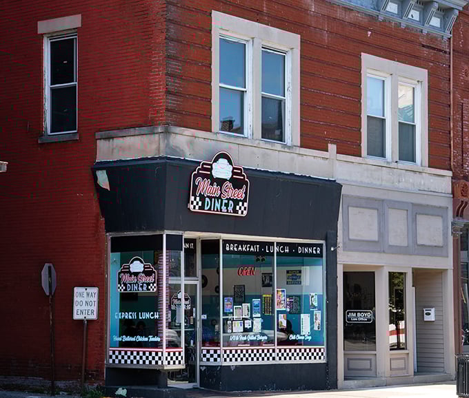 Step into a time machine disguised as a diner! This retro facade promises a journey back to when calories didn't count and charm was always on the menu.
