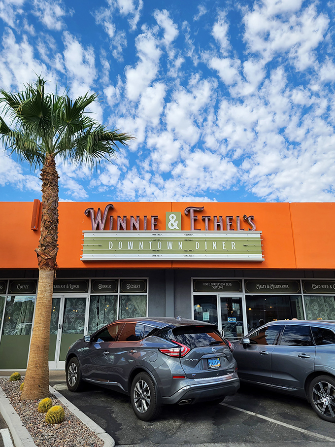 A slice of retro heaven! Winnie & Ethel's vibrant orange exterior is like a beacon for hungry souls, promising comfort food and a dash of nostalgia.