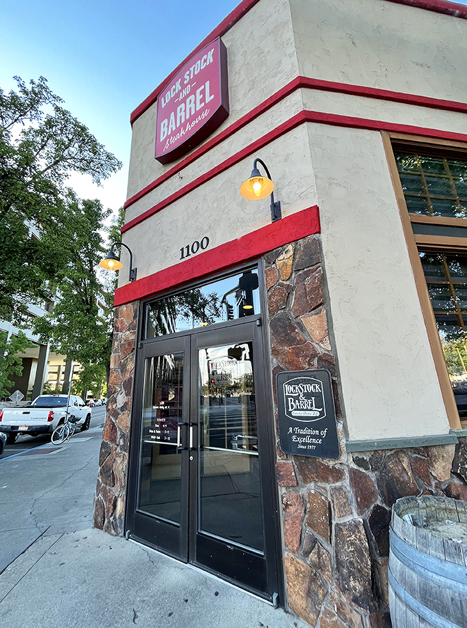 The corner steakhouse that's been calling Boiseans home since 1977. That barrel by the door isn't just decoration&mdash;it's a promise of the old-school delights awaiting inside. 