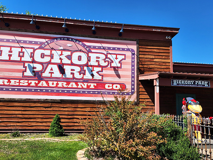 Welcome to barbecue paradise! Hickory Park's rustic exterior promises a smoky adventure that'll make your taste buds do a happy dance.