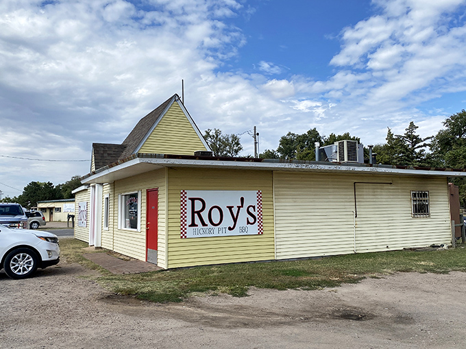 Welcome to BBQ paradise! Roy's Hickory Pit BBQ's sunny exterior promises smoky delights within. It's like finding a pot of gold at the end of a barbecue rainbow.