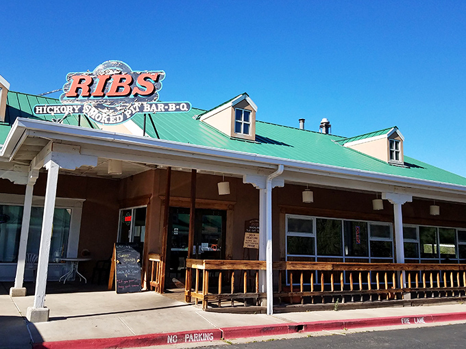 Welcome to barbecue paradise! Ribs Hickory Pit BBQ's charming exterior promises smoky delights that'll make your taste buds do a happy dance.