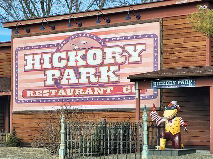 Welcome to barbecue paradise! Hickory Park's rustic exterior promises a smoky adventure that'll make your taste buds do a happy dance.
