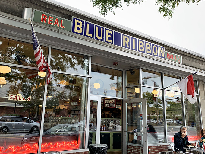 Welcome to BBQ heaven! Blue Ribbon's storefront might be modest, but it's like a beacon of smoky goodness calling all meat lovers home.