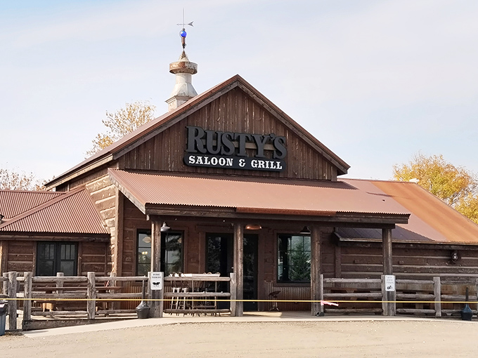 Rusty's Saloon & Grill: Where the Wild West meets Midwest charm. This rustic exterior promises a dining adventure that'll have you saying "Yee-haw!" to flavor.