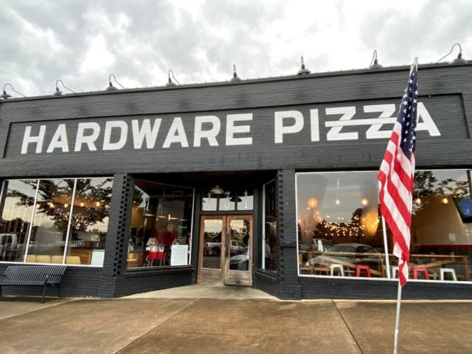 Who needs a hammer when you've got pizza? Hardware Pizza's exterior promises a feast that'll fix any hunger pangs faster than you can say "Phillips head."