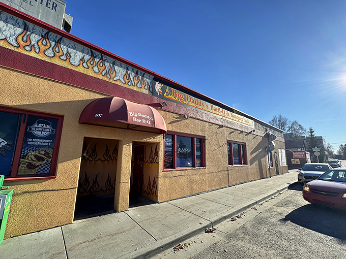 Welcome to flavor town, Alaska style! Big Daddy's exterior promises a smoky paradise where BBQ dreams come true.