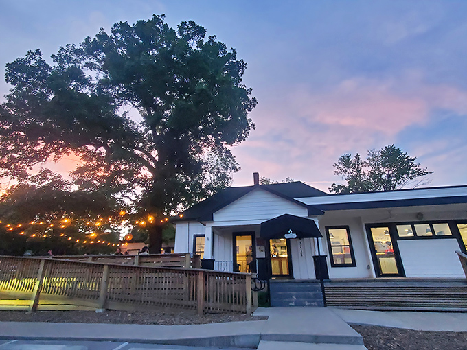 Sunset serenades and sizzling meats: Wright's Barbecue beckons with its cozy charm and twinkling lights, promising a feast for all senses.