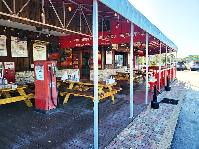 Welcome to BBQ paradise! Michelbob's outdoor seating area is like a backyard cookout, minus the lawn mowing and plus the mouthwatering aromas.