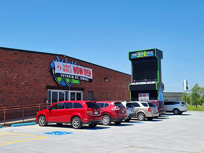 Welcome to Thrift World, where bargain hunting meets time travel! This brick behemoth promises treasures from every era, all under one roof.