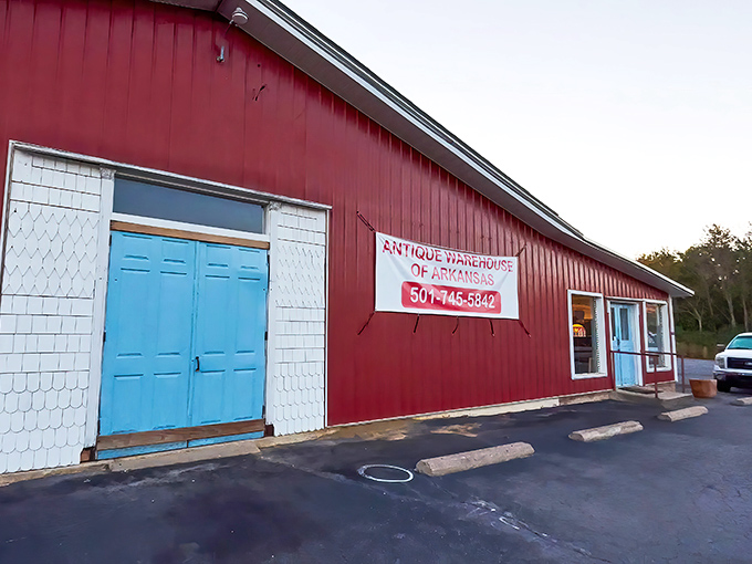 A barn-red beacon of nostalgia, the Antique Warehouse of Arkansas stands ready to transport you through time. Just don't expect any flux capacitors inside!
