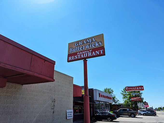 "Welcome to flavor town!" This unassuming sign promises a feast fit for a king - or at least a very hungry North Dakotan. Grama Butterwicks: where comfort food reigns supreme.